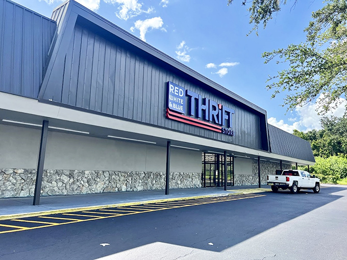 The unassuming exterior of Red White and Blue Thrift Store hides a treasure trove within&mdash;like finding a speakeasy, but instead of cocktails, you'll discover vintage treasures.