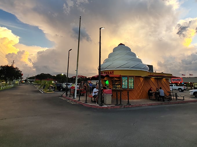 The mothership has landed! Twistee Treat's iconic cone-shaped building stands proudly against the Florida sky, beckoning ice cream lovers from miles around.