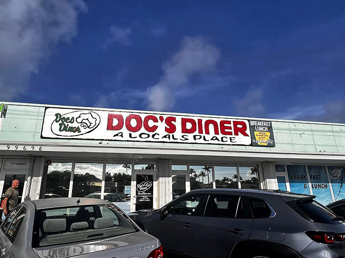 Doc's Diner announces itself with no-nonsense charm&mdash;a mint-green beacon of breakfast hope along the Overseas Highway in Key Largo.