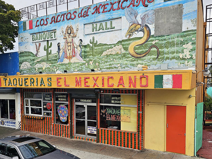 The vibrant mural above Taquerias El Mexicano isn't just decoration&mdash;it's a promise of the authentic flavors waiting inside this Little Havana landmark.