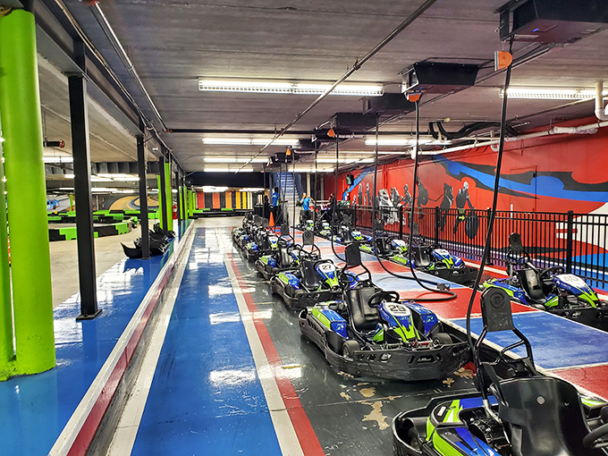 The iconic green "A" welcomes thrill-seekers to Andretti Indoor Karting & Games, where Marietta residents trade ordinary afternoons for extraordinary adventures.