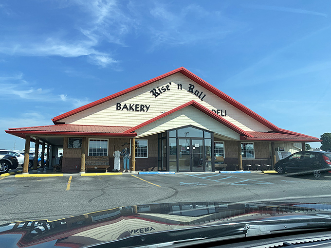 The humble red-roofed exterior of Rise'n Roll belies the pastry paradise within. Like finding a treasure chest disguised as a garden shed.