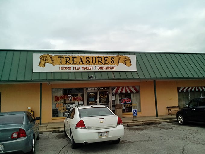 The unassuming exterior of Treasures Indoor Flea Market beckons with promises of hidden gems and the thrill of the hunt.