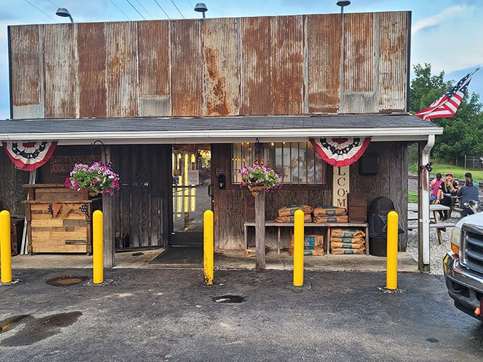 The rusted metal exterior isn't a gimmick&mdash;it's a promise. Authentic barbecue happens behind those weathered walls, where smoke signals spell "paradise."