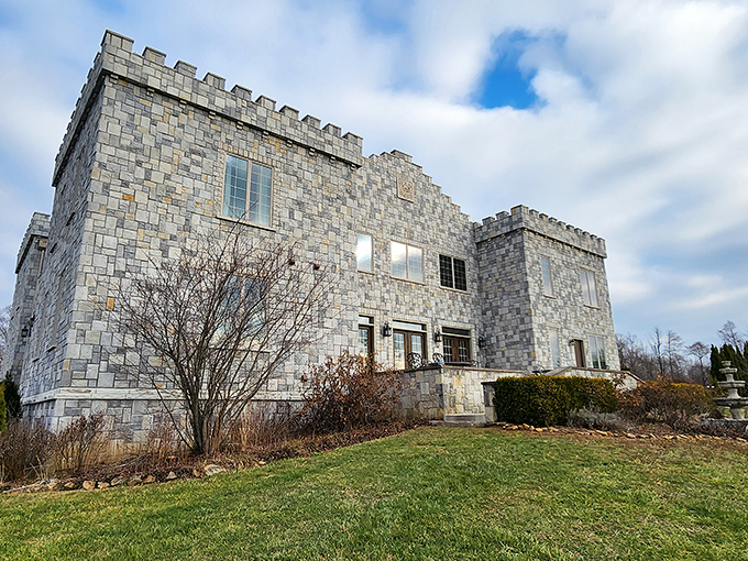 The stone facade of Clayshire Castle rises majestically from the Indiana countryside, proving that you don't need a passport to feel like royalty for a weekend.