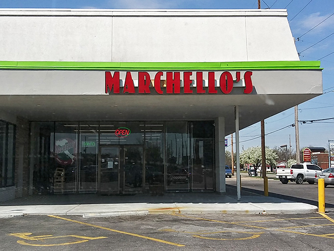 Marchello's unassuming strip mall exterior proves once again that culinary treasures often hide in the most ordinary-looking places. The red sign beckons like a lighthouse for hungry travelers.