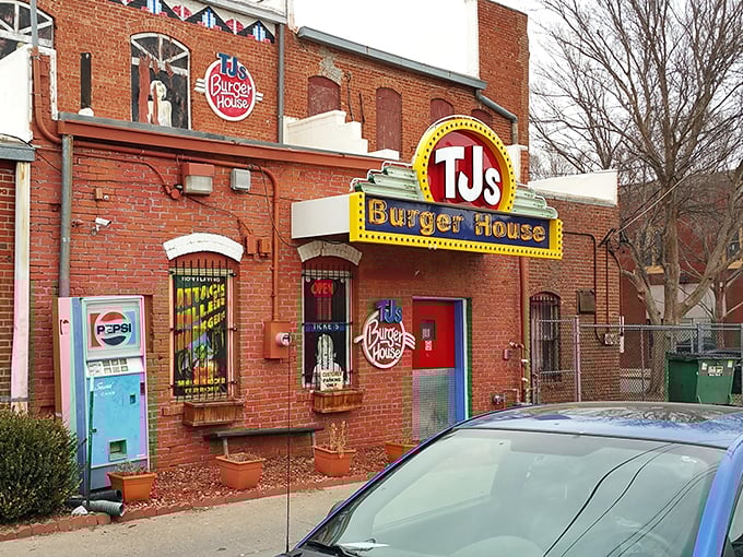 That iconic yellow and red sign against classic brick isn't just restaurant signage&mdash;it's a beacon of burger hope for hungry Kansans everywhere.
