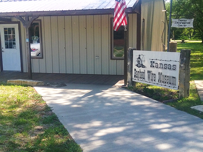 The unassuming entrance to wire wonderland. Who knew a simple sign could promise such an unexpectedly fascinating journey through American history?
