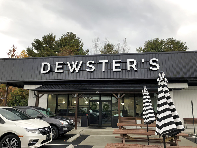 The welcoming storefront of Dewster's beckons like an ice cream oasis, complete with picnic tables for enjoying your frozen treasures in the Kentucky sunshine.