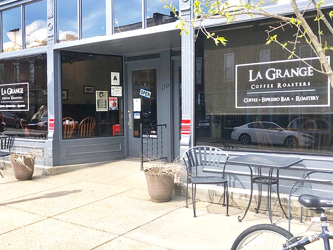 The classic storefront of La Grange Coffee Roasters beckons like a caffeine-fueled oasis on Main Street.