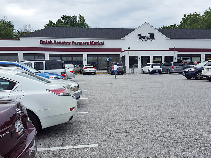 A slice of Pennsylvania Dutch heaven in suburban Maryland, complete with the iconic horse and buggy silhouette that promises authentic treasures inside. 