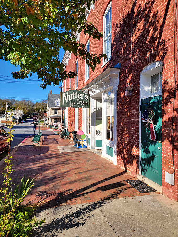 The historic red brick fa&ccedil;ade of Nutter's stands like a sweet sentinel on Sharpsburg's main street, beckoning ice cream lovers with timeless charm.