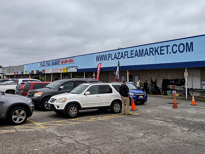 The unassuming blue exterior of North Point Plaza Flea Market belies the treasure trove waiting inside. Like a retail TARDIS, it's much bigger on the inside.
