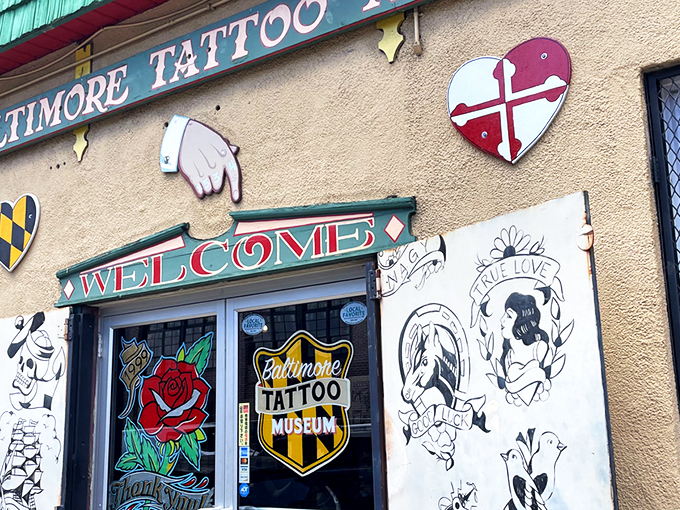 The emerald-shingled building stands out like a peacock at a pigeon convention, its vibrant yellow base and tattoo-adorned façade announcing something wonderfully different awaits inside.