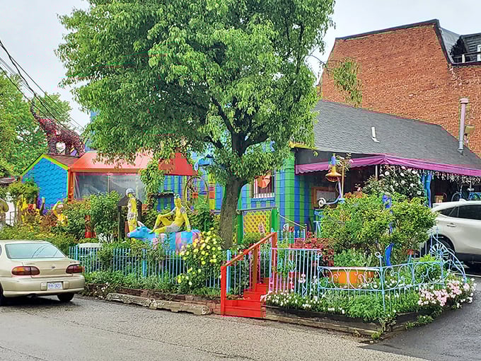 The PaperMoon's exterior is like a rainbow that decided to settle down and serve breakfast. Mannequins stand guard, welcoming hungry adventurers to Baltimore's quirkiest dining destination. 