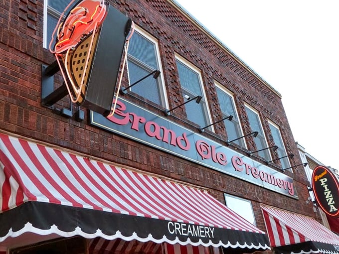 The iconic red and yellow awnings of Grand Ole Creamery stand as a beacon of hope for the ice cream deprived on Grand Avenue.