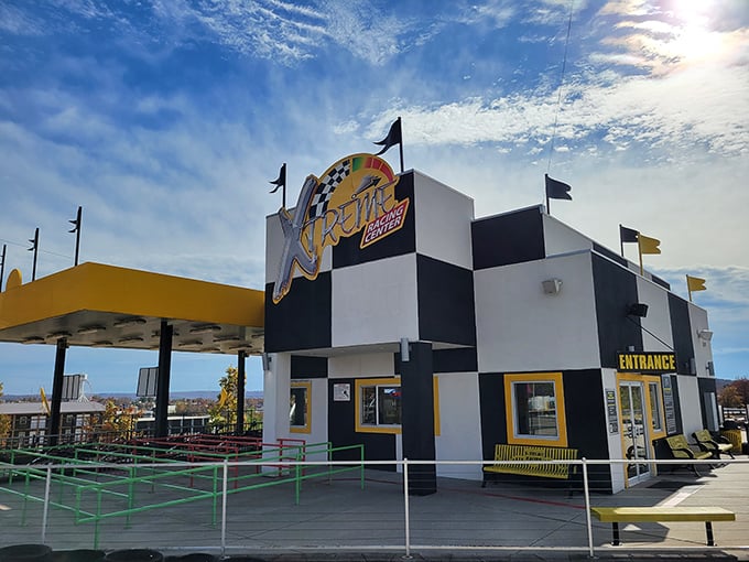 The winding concrete track at Xtreme Racing Center beckons speed enthusiasts with its professional-grade curves and tire barriers. Formula 1 dreams on a Branson budget! 