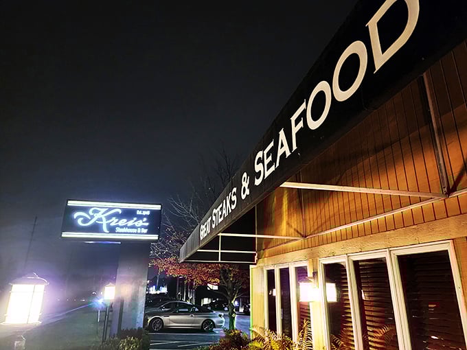 Kreis' welcoming exterior promises old-school elegance within, like finding a perfectly preserved time capsule of classic American dining on a St. Louis street corner.