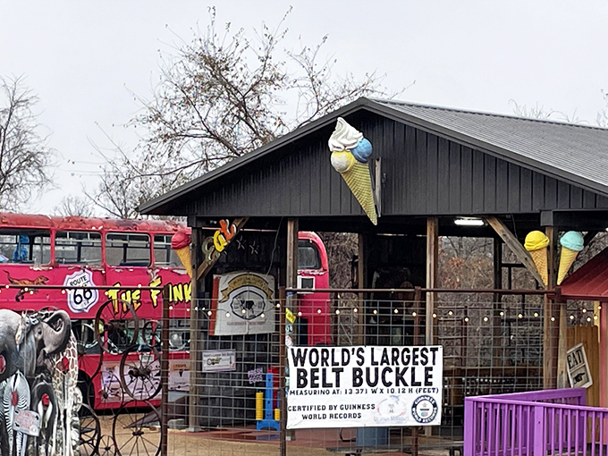 The "Uranus City Jail" stands as a quirky centerpiece of this roadside attraction, where kitschy Americana meets carnival culture with unapologetic pride.