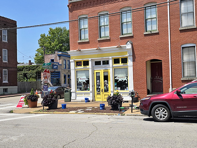 Sunshine-yellow trim frames this historic Soulard storefront like nature's way of saying, "Something delicious happens here." No false advertising detected.
