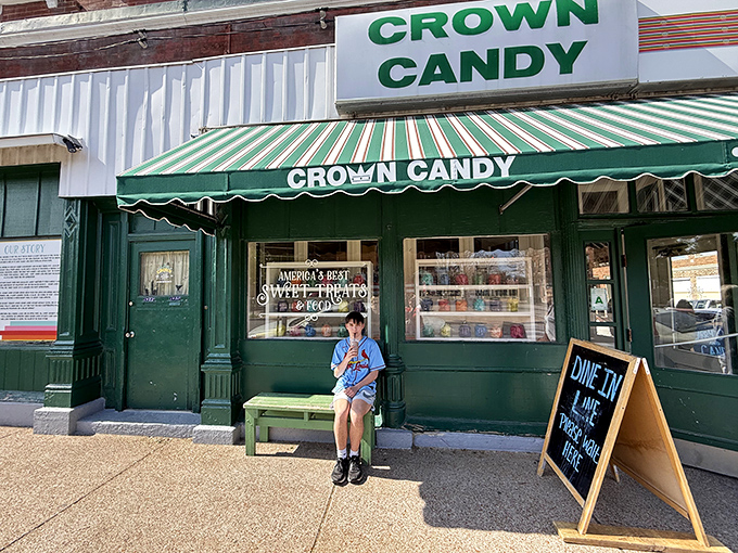 A time capsule on St. Louis Avenue, Crown Candy Kitchen's classic green storefront has been beckoning sweet-toothed patrons since Woodrow Wilson was president. 