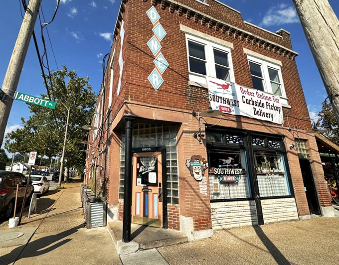 The corner brick building with its vintage "DINER" sign promises Southwestern treasure in the heart of St. Louis. A culinary oasis hiding in plain sight.