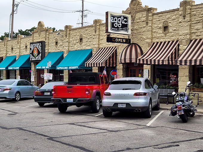 The iconic limestone exterior of eggtc. says "serious about breakfast" while the playful striped awnings whisper "but we still know how to have fun."