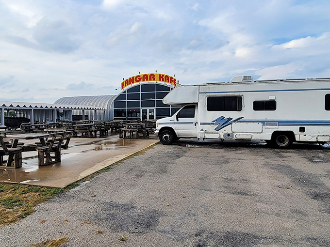 The hangar isn't just for show&mdash;this authentic aviation-themed restaurant actually sits alongside a working airstrip in Miller, Missouri.