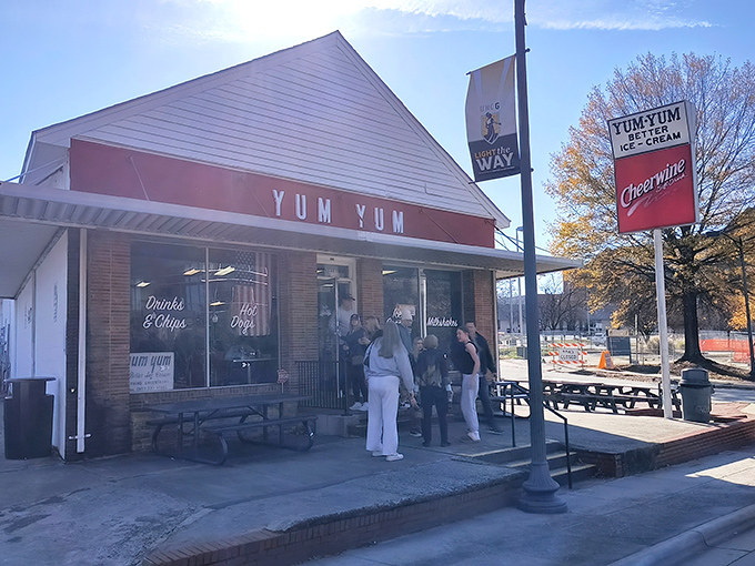 The unassuming brick facade of Yum Yum Better Ice Cream hides Greensboro's ultimate comfort food sanctuary. Good things come in modest packages. 
