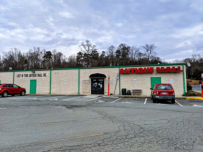 The unassuming exterior of Lost In Time Antique Mall belies the wonderland within. Like a time-travel portal disguised as a strip mall storefront.