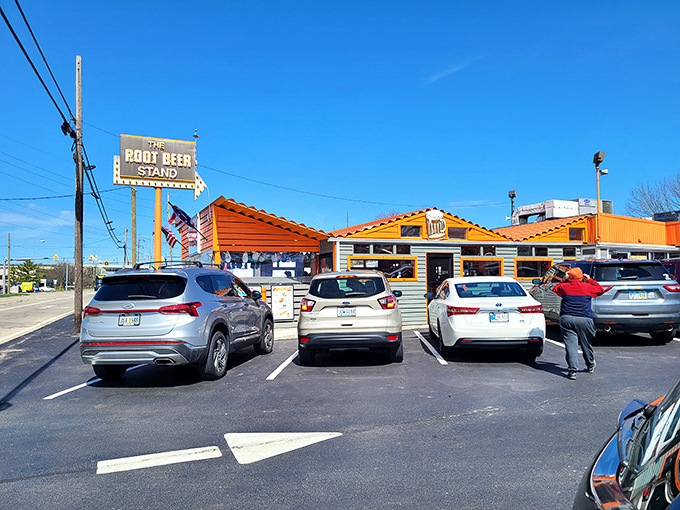 The iconic orange and brown exterior of The Root Beer Stand stands as a beacon of hope for hungry travelers on Reading Road in Sharonville.