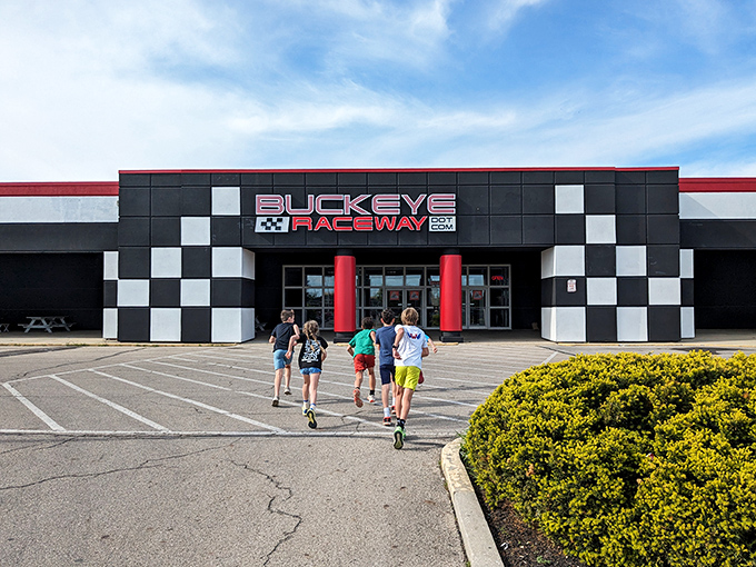The unassuming exterior hides Columbus's temple of speed. Like finding a Ferrari engine in your grandmother's sedan&mdash;surprising thrills await behind these checkerboard walls.