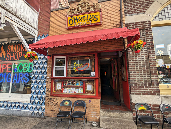 The unassuming storefront of O'Betty's beckons like a red-awninged oasis in Athens. This tiny hot dog temple proves great things come in small packages.