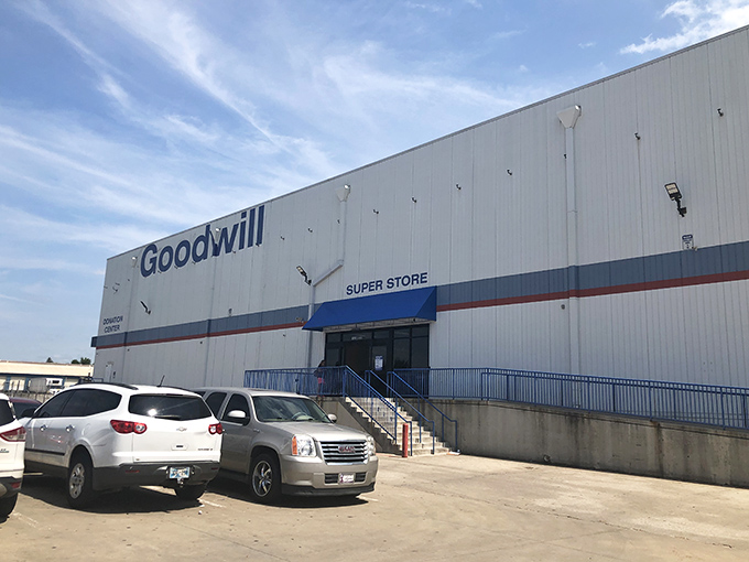 The unassuming exterior hides a treasure hunter's paradise inside. Like finding a secret portal to bargain heaven, this warehouse beckons with untold possibilities.