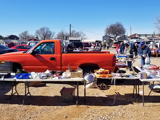 The cathedral of commerce! Mary's Swap Meet's massive pavilion houses hundreds of vendors under one roof, creating a bargain hunter's paradise in Oklahoma City.