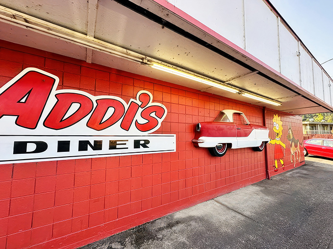 The classic red and white exterior promises what every great American diner should: Peace, Love, and Pancakes. A holy trinity if there ever was one. 
