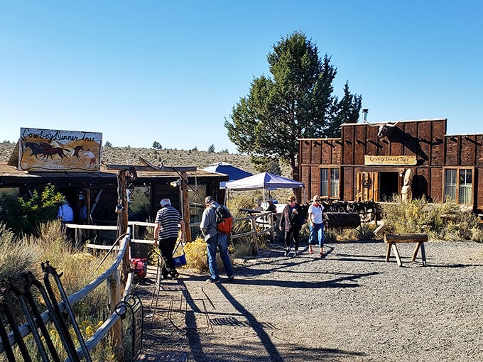The kind of place where John Wayne might still stroll up for dinner. This unassuming exterior houses culinary treasures that defy its humble appearance.