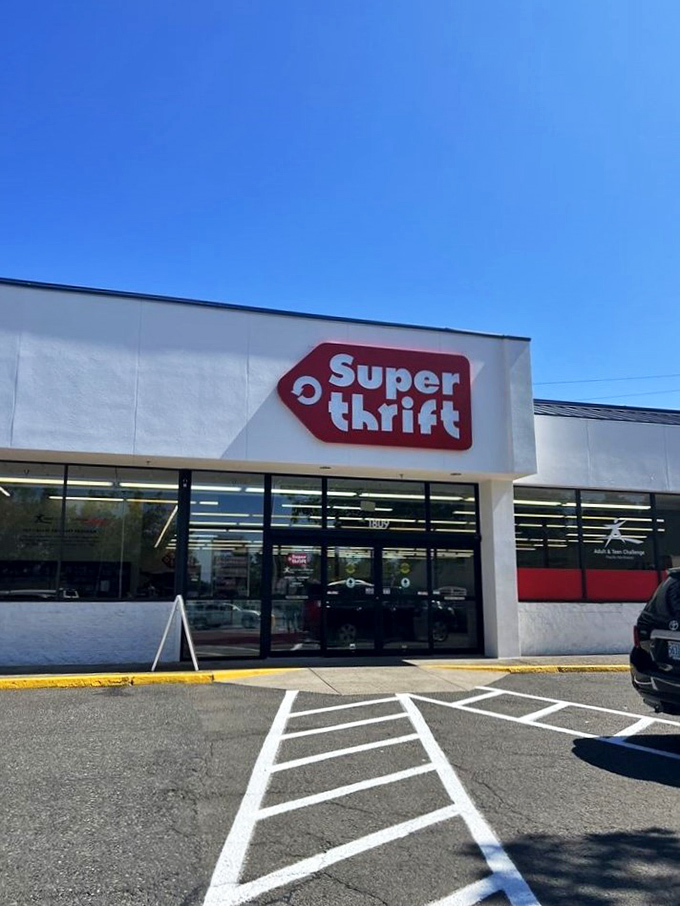 Welcome to the Mecca of Markdown Madness! SuperThrift's unassuming exterior belies the treasure trove within, like a bargain-hunter's TARDIS.