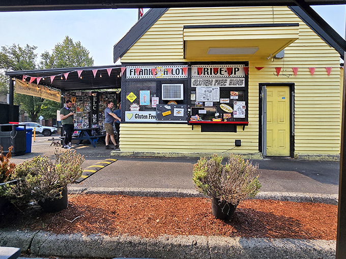 The sunshine-yellow A-frame stands like a beacon of hope for the hungry. Portland's hot dog paradise doesn't need fancy architecture to make a statement.