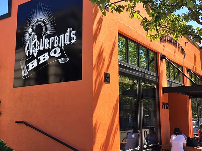 That bright orange facade isn't just a building&mdash;it's a beacon of barbecue hope in Portland's Sellwood neighborhood. 
