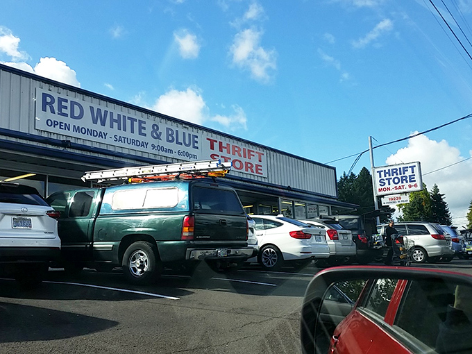 The unassuming exterior of Red White & Blue beckons like a siren song to treasure hunters. Don't let the simple façade fool you!