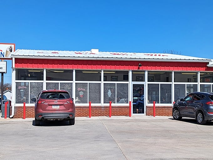 Joe's Drive In stands proudly against the Pennsylvania sky, its classic red and white exterior beckoning hungry travelers like a beacon of comfort food hope.