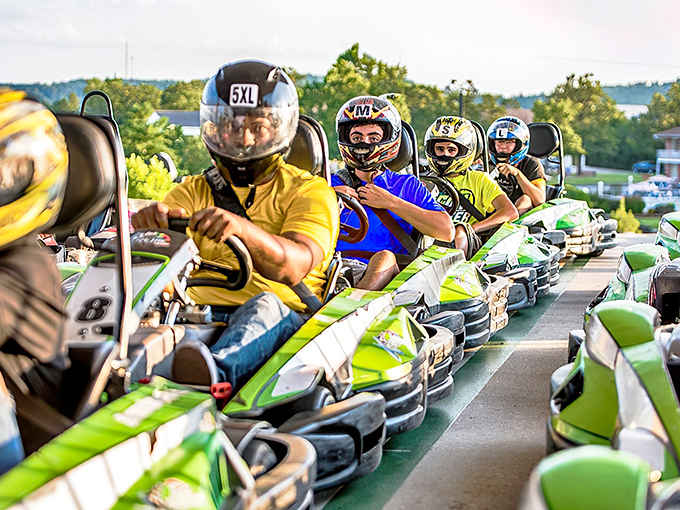 The winding track at Xtreme Racing Center looks like a concrete ribbon of dreams. Smoky Mountain sunsets provide the perfect backdrop for high-speed shenanigans.