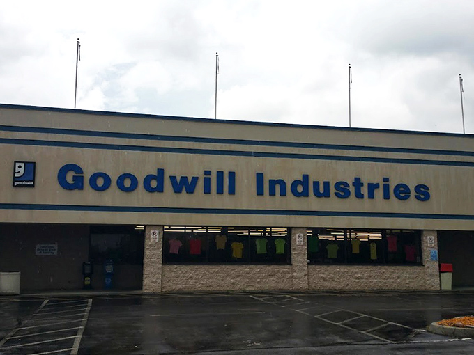 The iconic blue and white facade of Goodwill Industries on Kingston Pike stands like a beacon for treasure hunters across Knoxville, promising adventures in secondhand splendor.