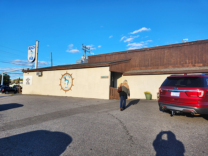 The unassuming exterior of Beach Pub stands as a testament to the old adage: never judge a seafood joint by its siding. Culinary treasures await inside.