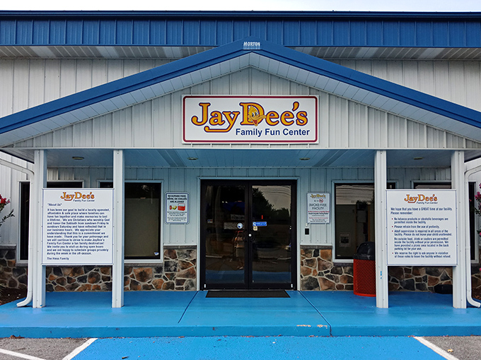 The blue-trimmed entrance to JayDee's beckons like an oasis of fun in Inwood. This family entertainment headquarters promises adventures that'll make you forget your age.