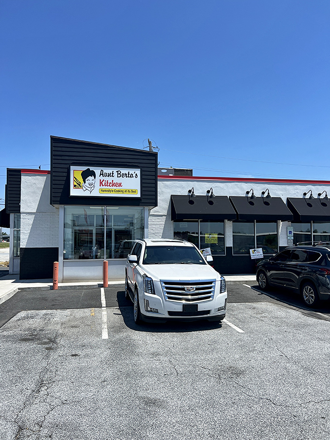 The unassuming exterior of culinary greatness. Like finding a diamond in a strip mall, Aunt Berta's modest storefront hides Delaware's soul food treasure.