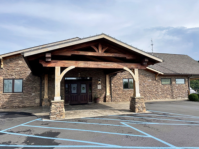 The stone exterior of Wonder Bar stands proudly against West Virginia's blue sky, like a mountain lodge that happens to serve life-changing steaks.
