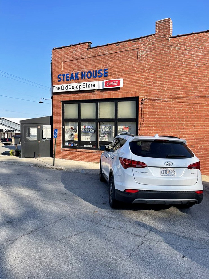 The humble brick exterior of Harry J's Steakhouse belies the culinary treasures within, a classic case of "don't judge a steak by its storefront."