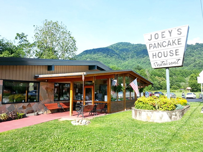 The iconic sign beckons hungry travelers like a breakfast lighthouse on the mountain horizon. Joey's has been calling pancake pilgrims to Maggie Valley since 1966. 